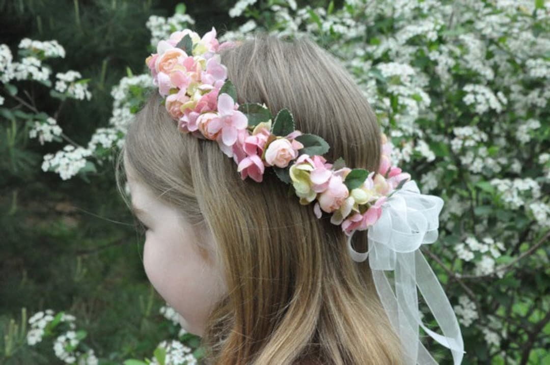 First Communion Headpiece, First Communion Flower Crown, Pink Flower ...
