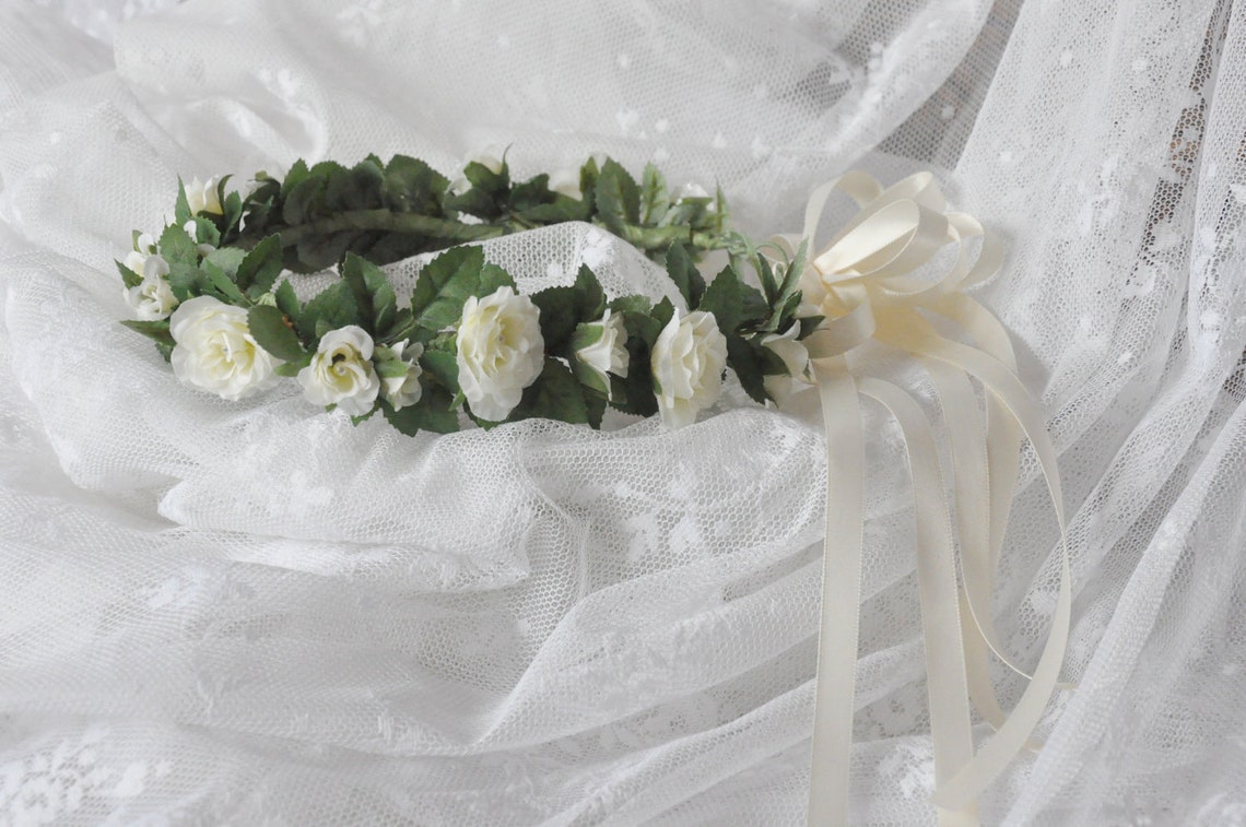 White Rose Flower Crown, First Communion Flower Crown, White Flower ...