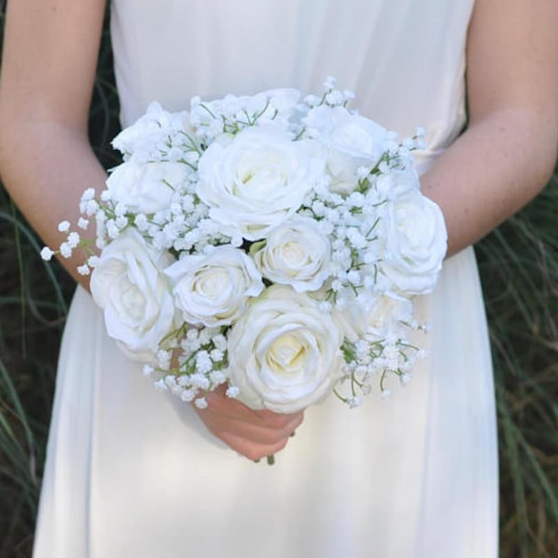 White Rose and Babys Breath Bouquets - Etsy