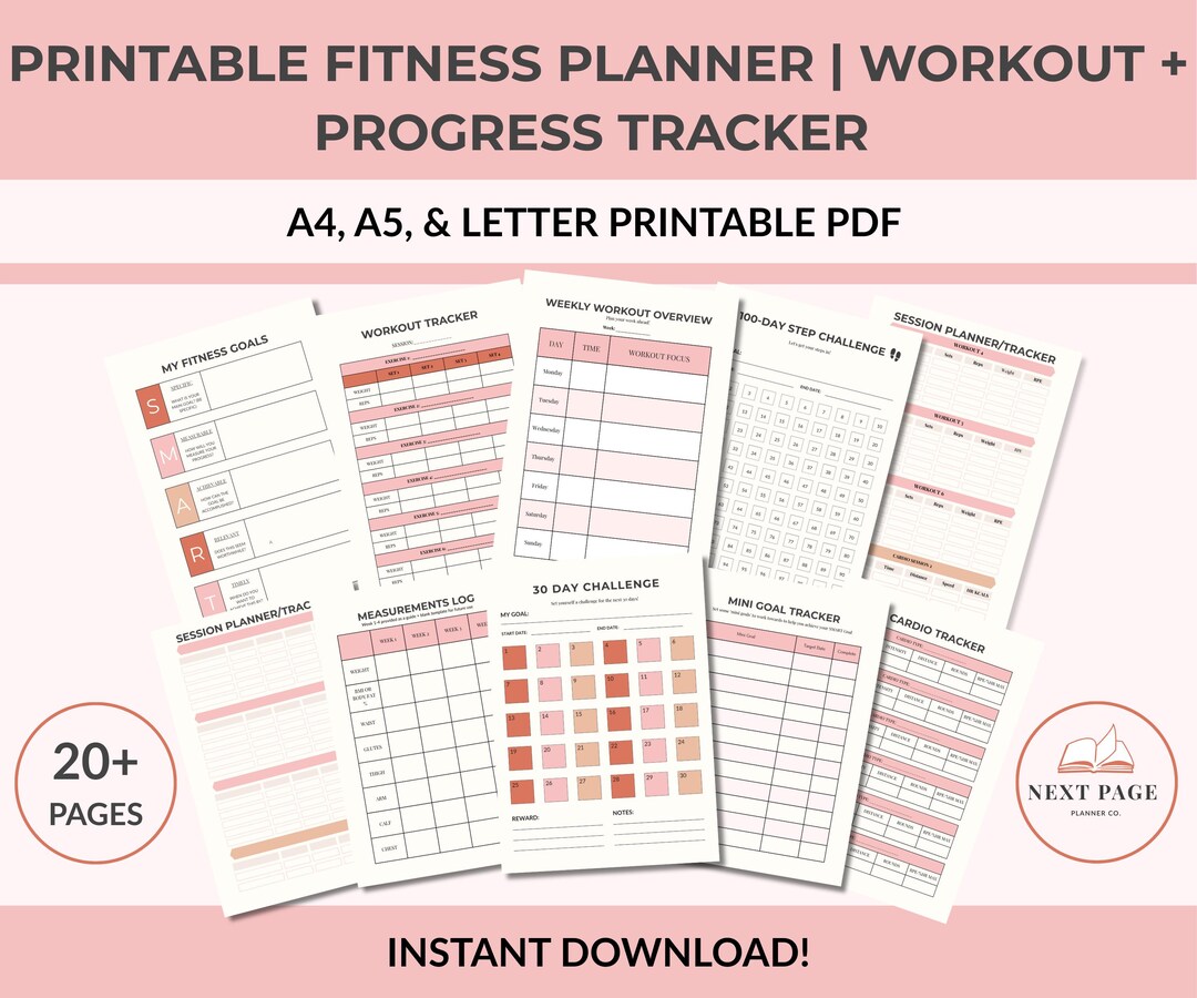 Fitness Planner Printable – Workout & Progress Tracker (A4/A5/US Letter ...