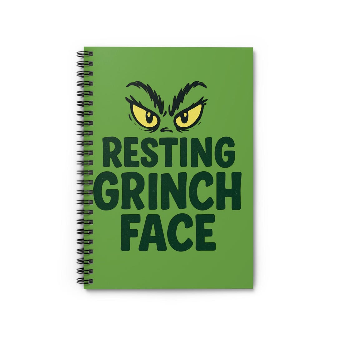 Resting Grinch Face Spiral Notebook | Green Ruled Journal - Etsy