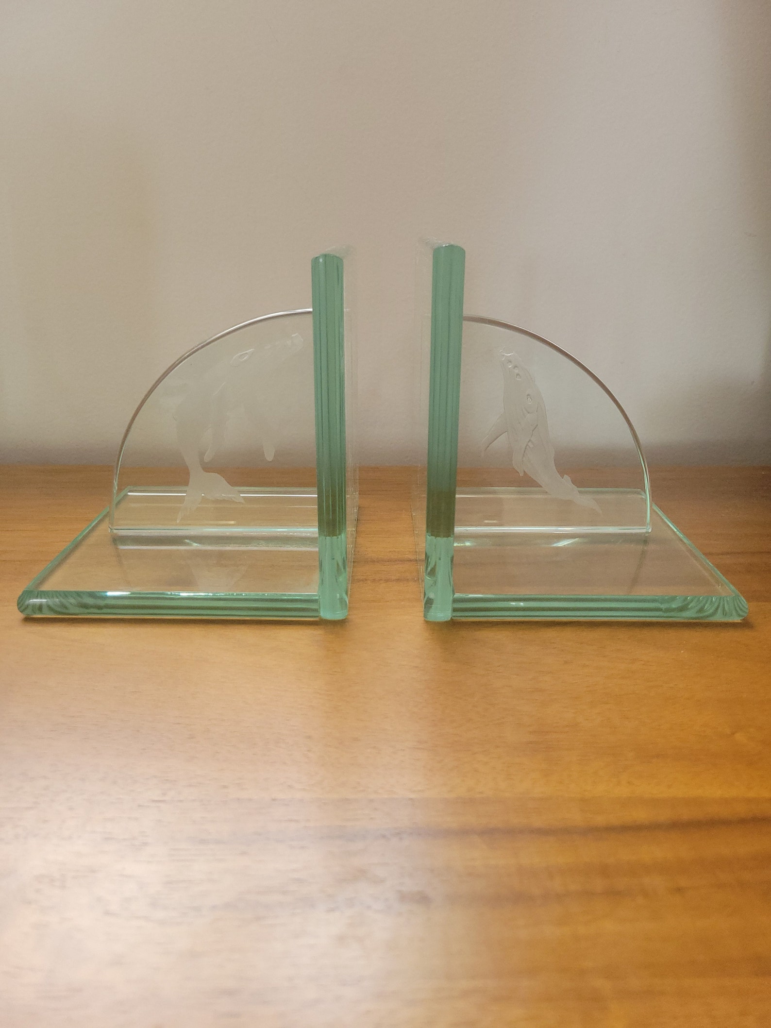 Vintage Glass Whale Bookends / Clear Green Glass Heavyweight Bookends ...