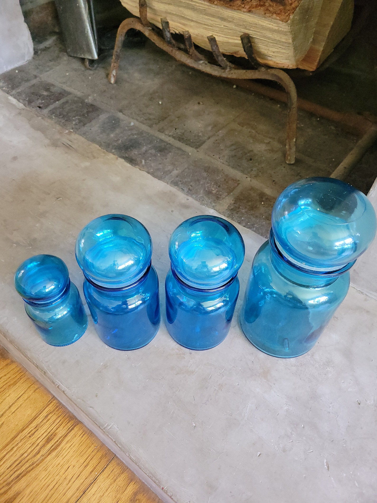 PRICE PER ITEM: Vintage Blue Glass Apothecary Jars / Bubble Top Jars ...