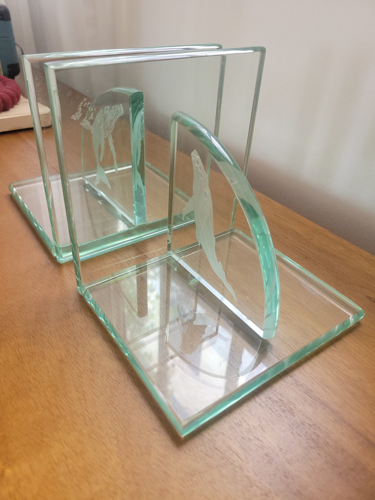 Vintage Glass Whale Bookends / Clear Green Glass Heavyweight Bookends ...