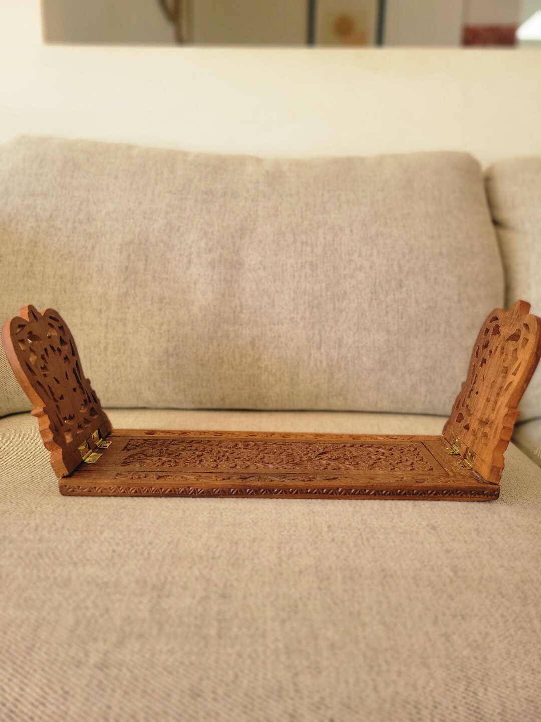 Vintage Hand Carved Extending Book Shelf / Wood Portable Bookshelf ...