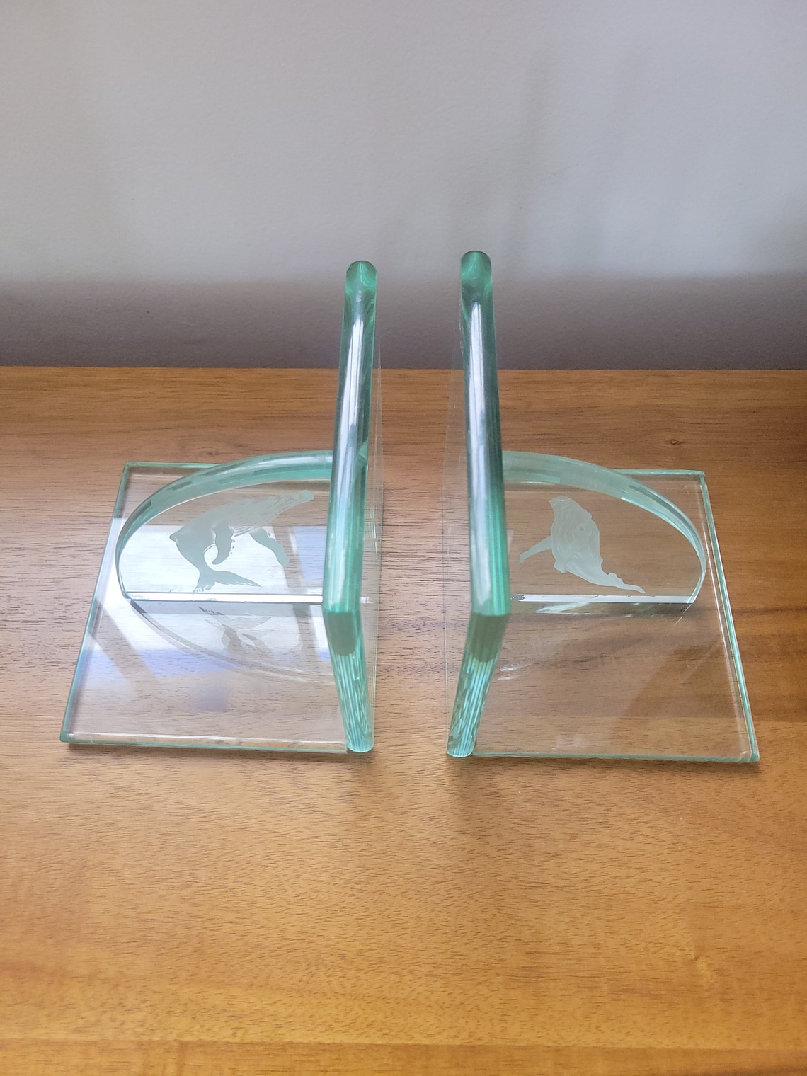 Vintage Glass Whale Bookends / Clear Green Glass Heavyweight Bookends ...