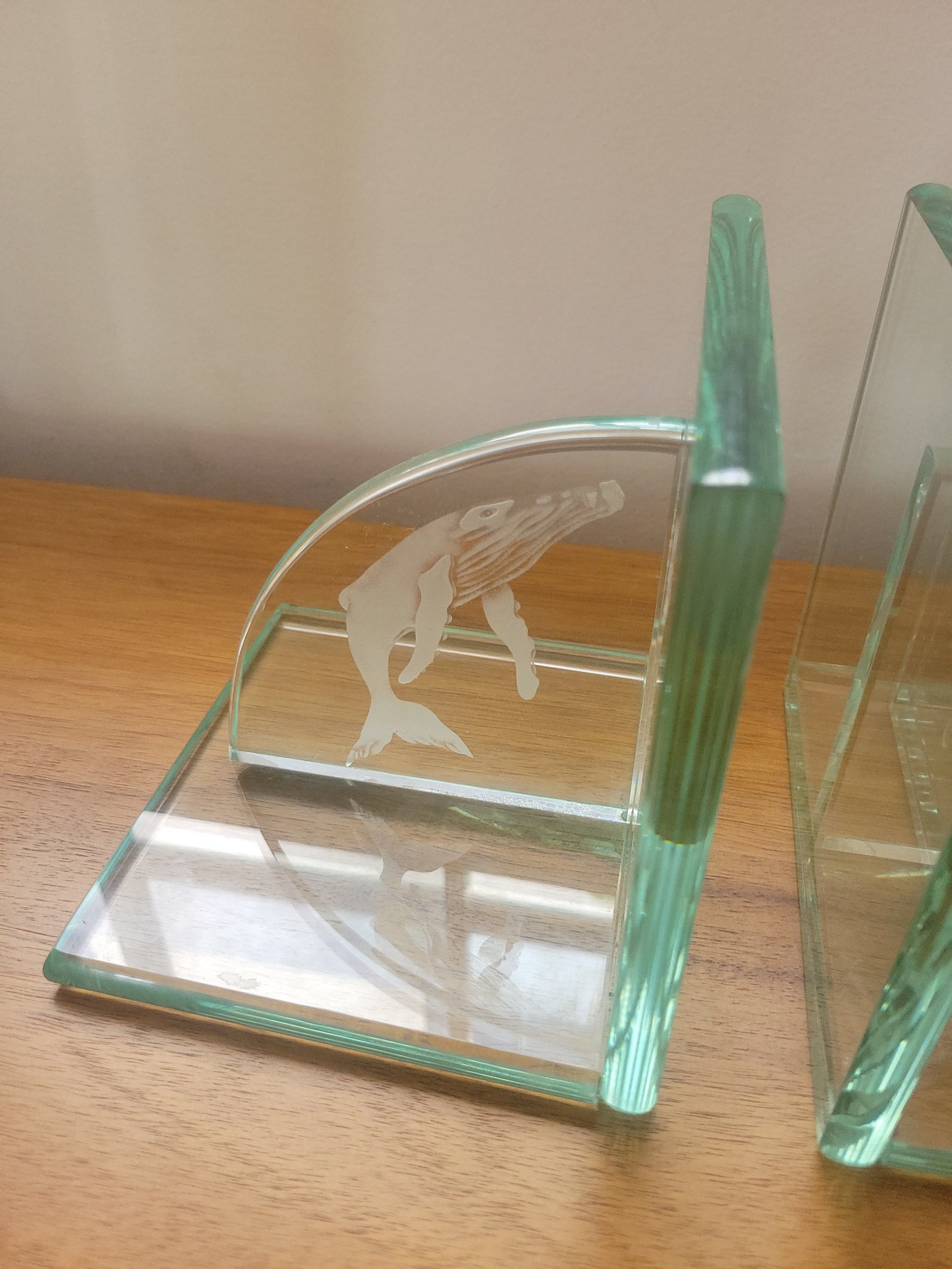 Vintage Glass Whale Bookends / Clear Green Glass Heavyweight Bookends ...