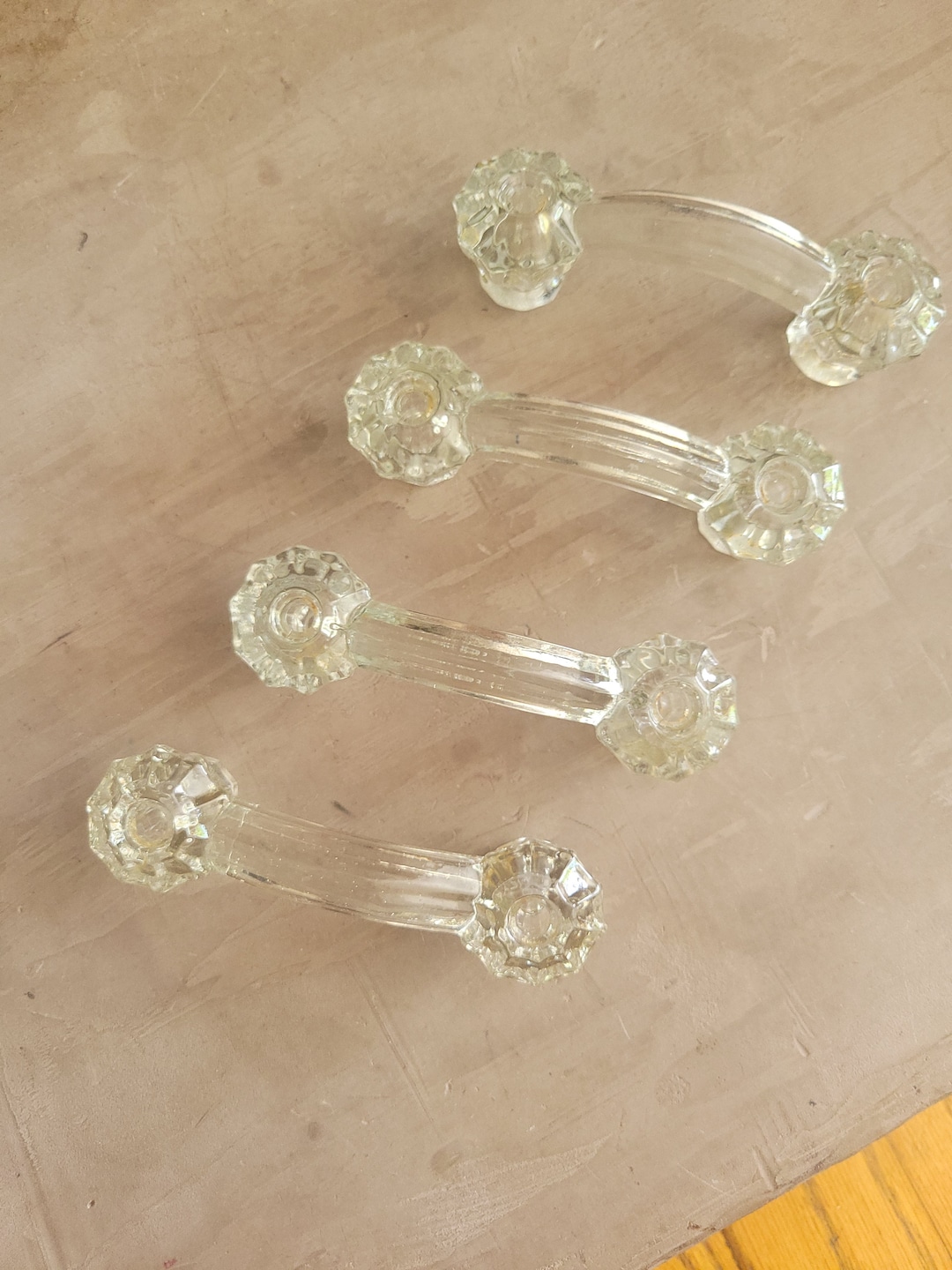 Vintage Glass Drawer Pulls / Clear Drawer Pulls / Long Dresser Knobs ...