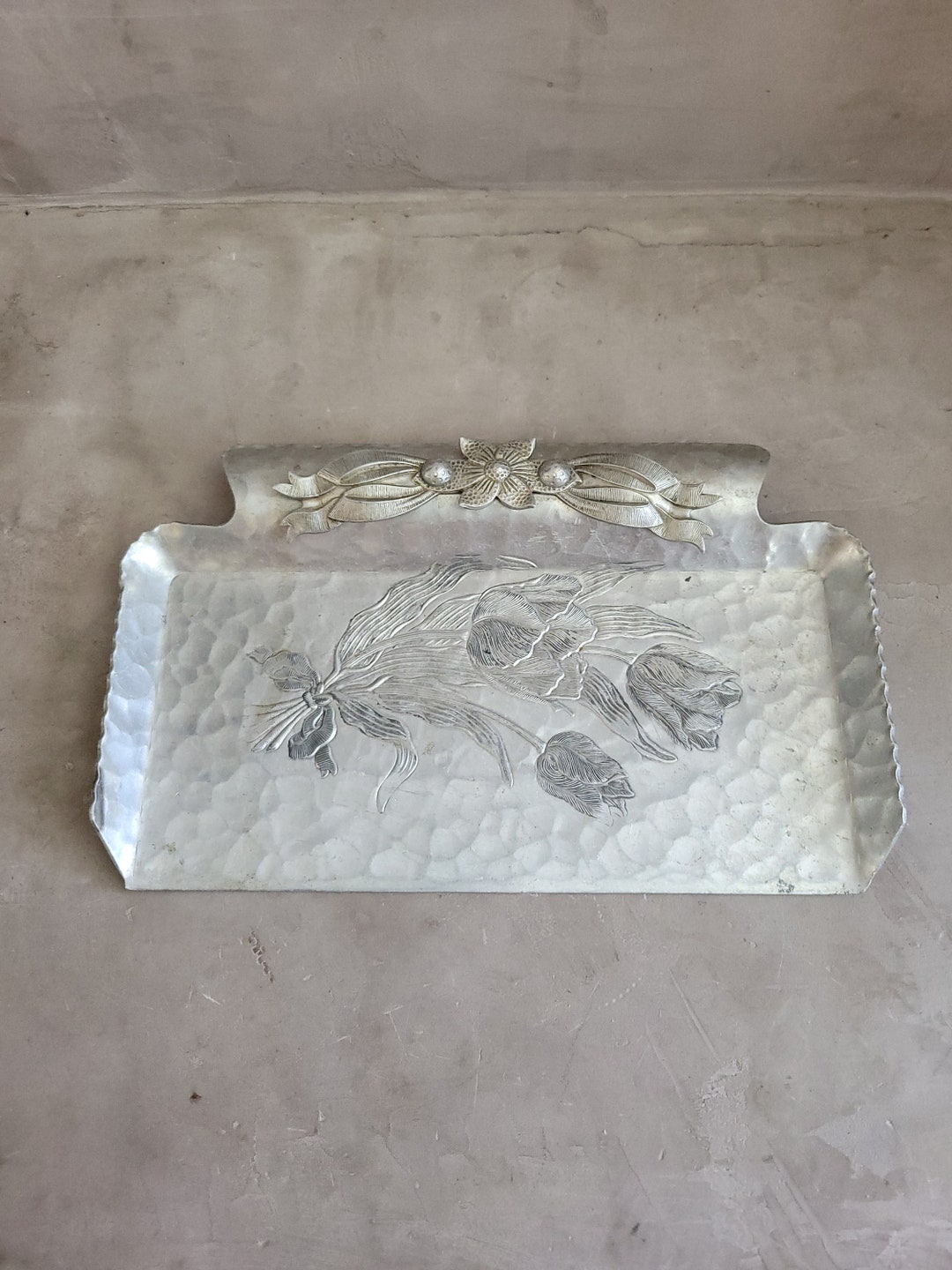 Vintage Table Crumb Tray / Hammered Metal Crumb Tray / Metal Crumb Tray ...