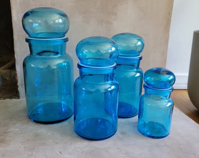 PRICE PER ITEM: Vintage Blue Glass Apothecary Jars / Bubble Top Jars ...