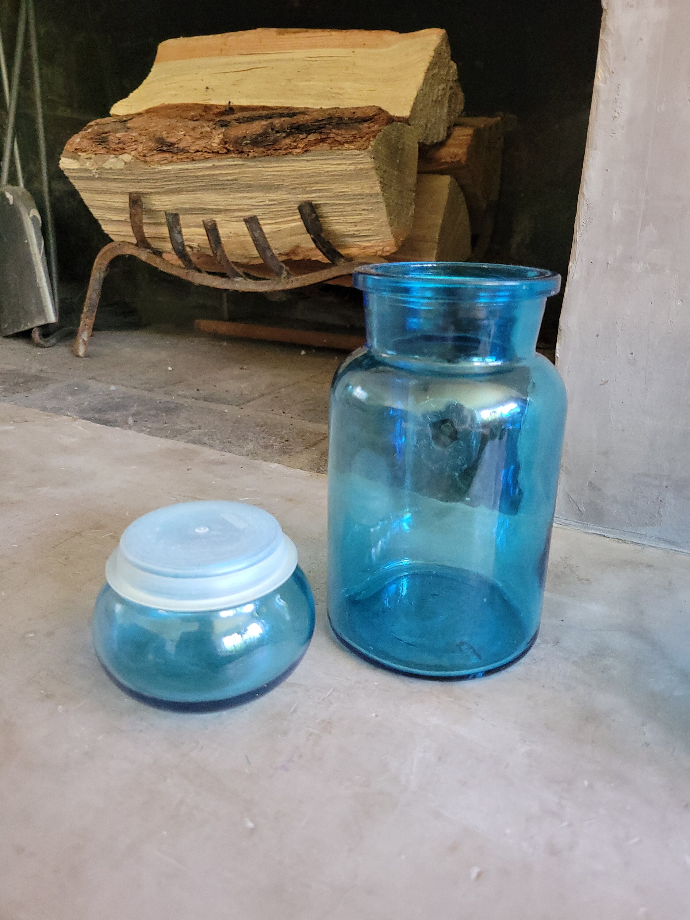 PRICE PER ITEM: Vintage Blue Glass Apothecary Jars / Bubble Top Jars ...