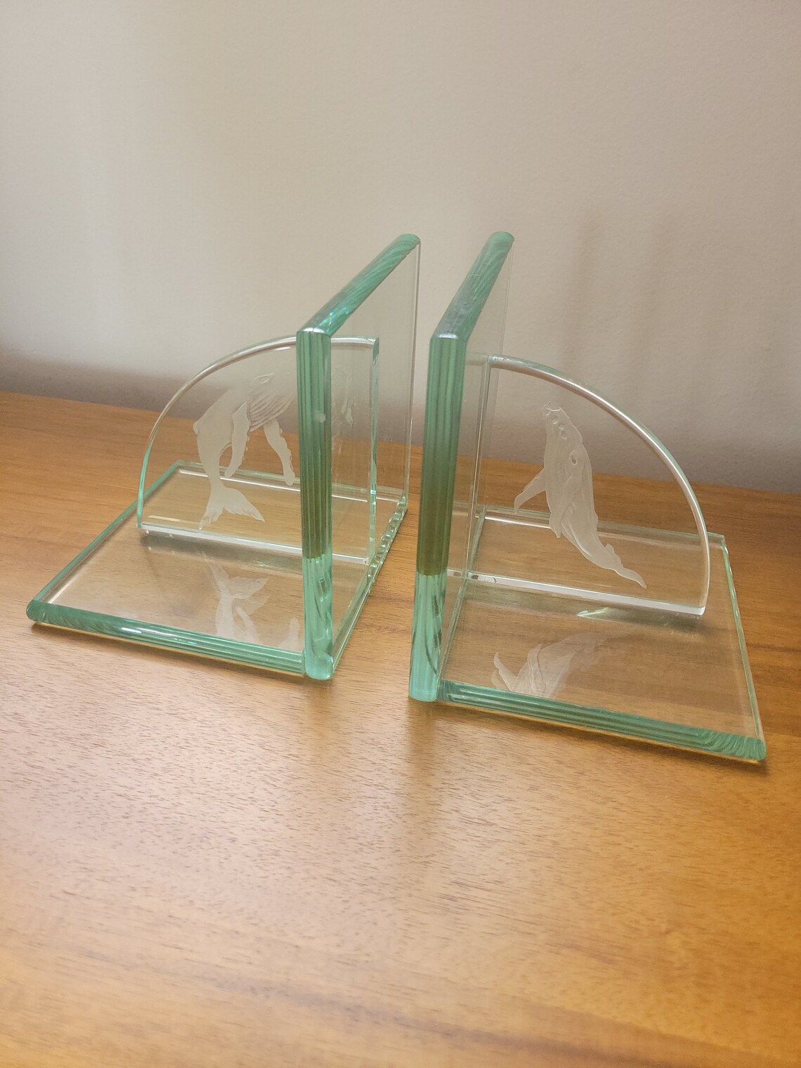 Vintage Glass Whale Bookends / Clear Green Glass Heavyweight Bookends ...