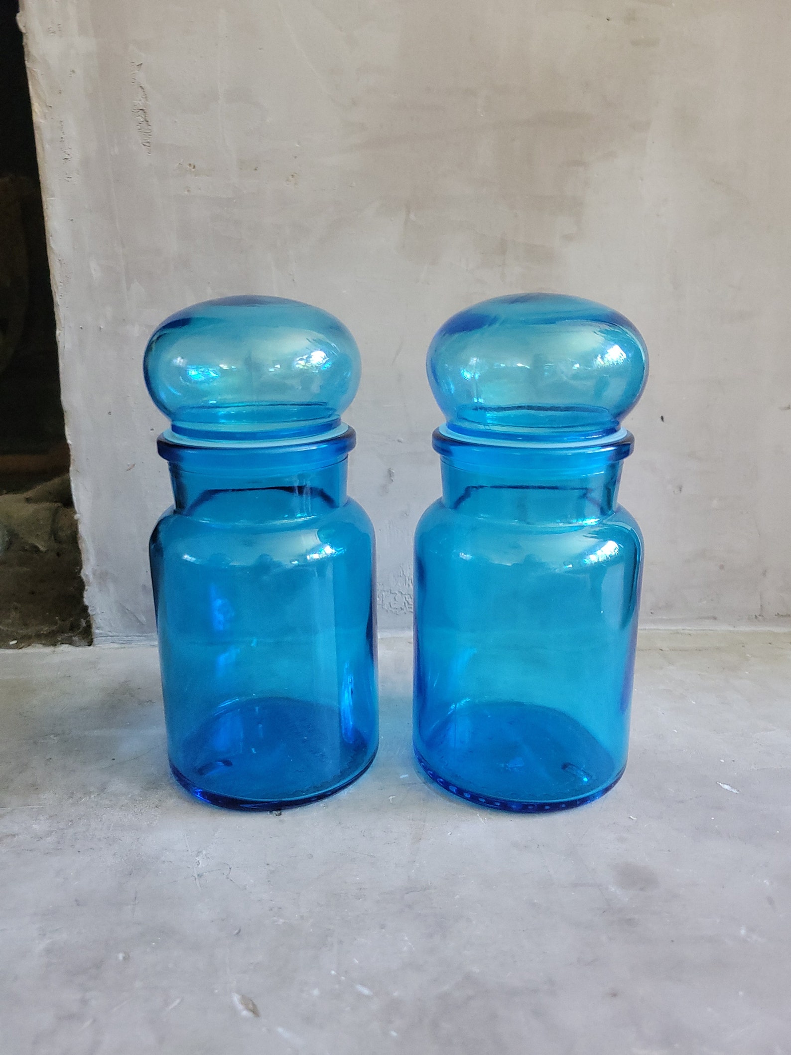 PRICE PER ITEM: Vintage Blue Glass Apothecary Jars / Bubble Top Jars ...