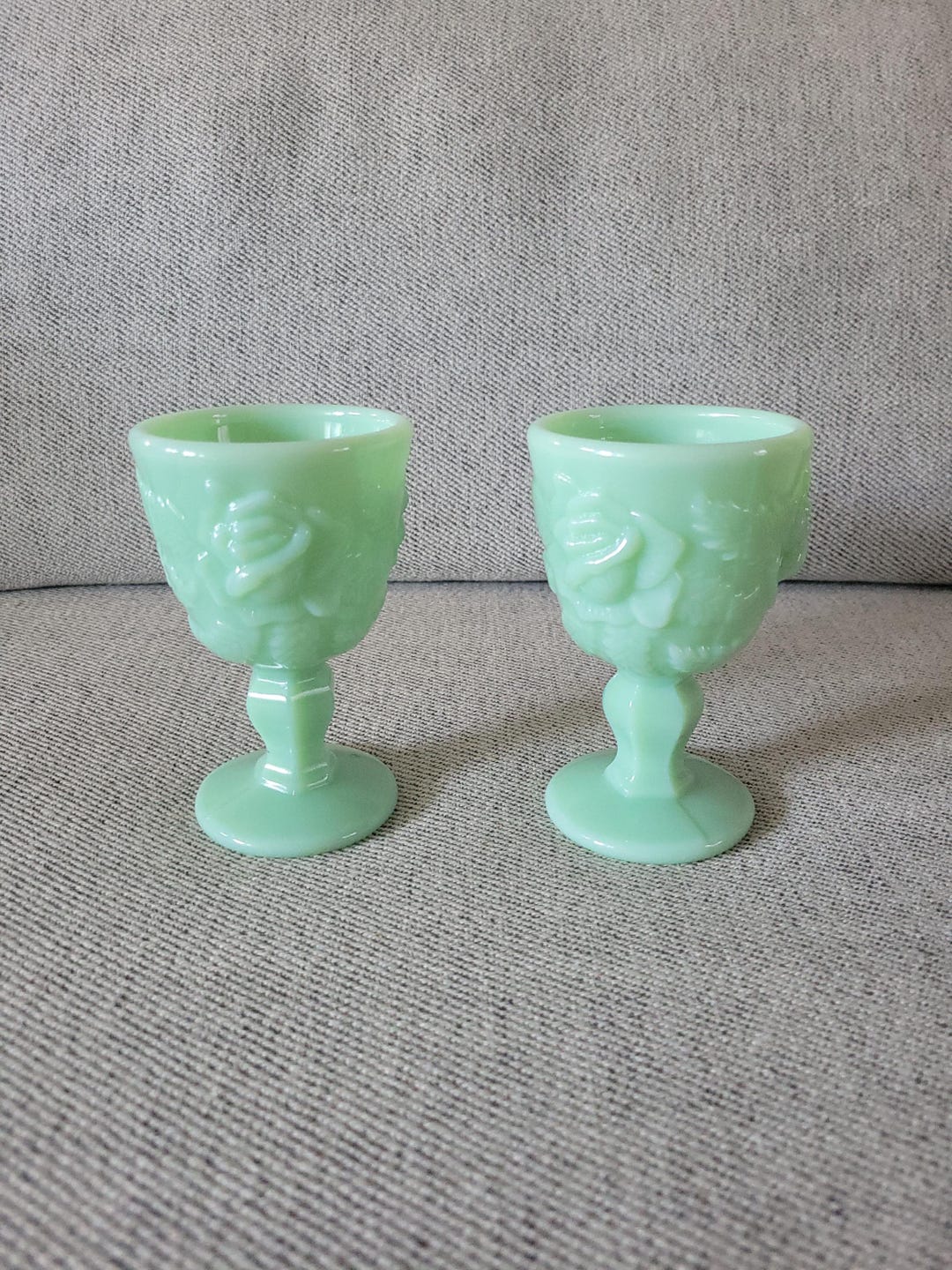 Madonna Inn Jadeite Wild Rose Juice Goblets / Green Milk Glass / Rose ...