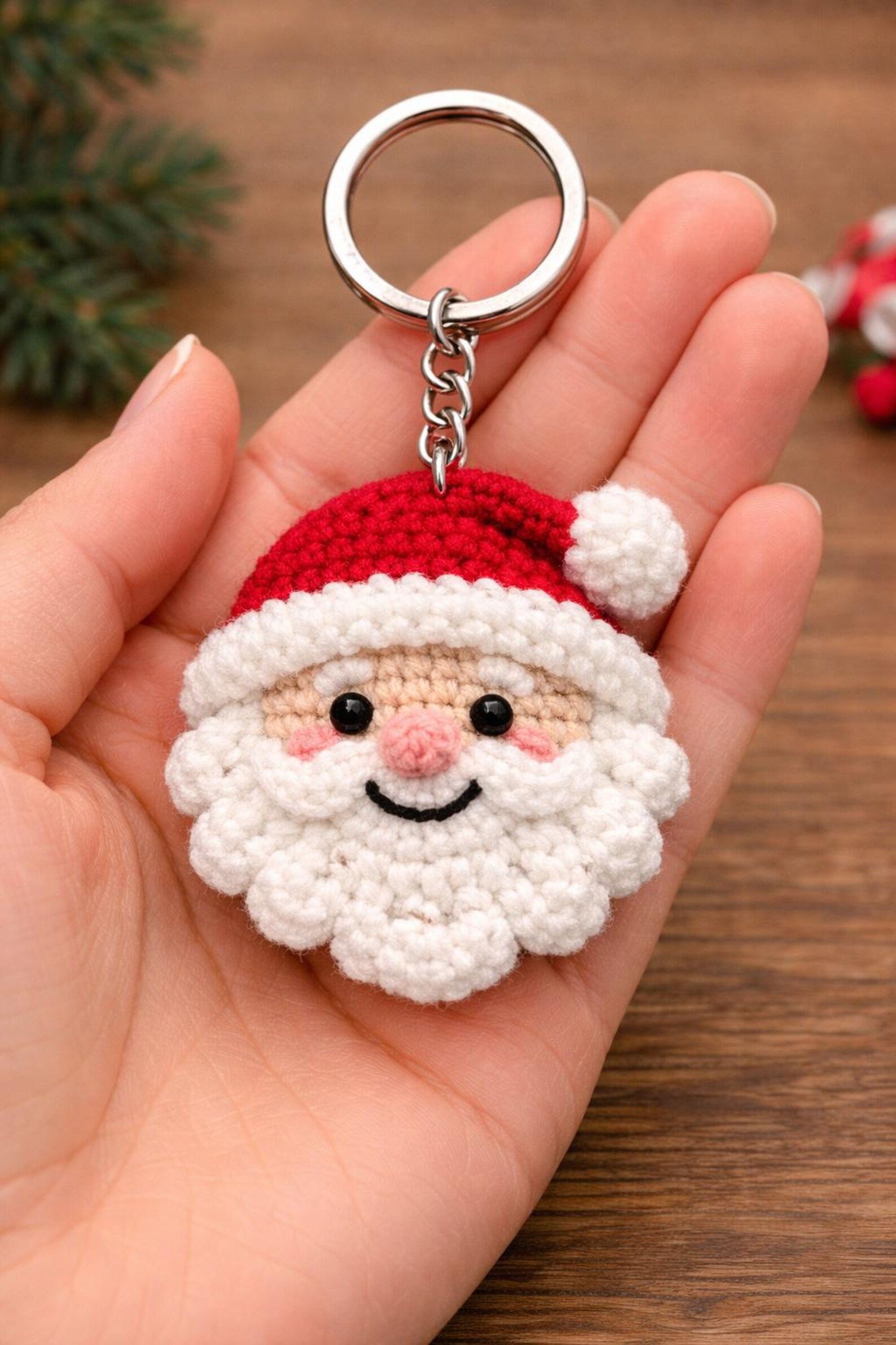 Crochet Santa Keychain – Handmade Holiday Ornament, Christmas Accessory ...