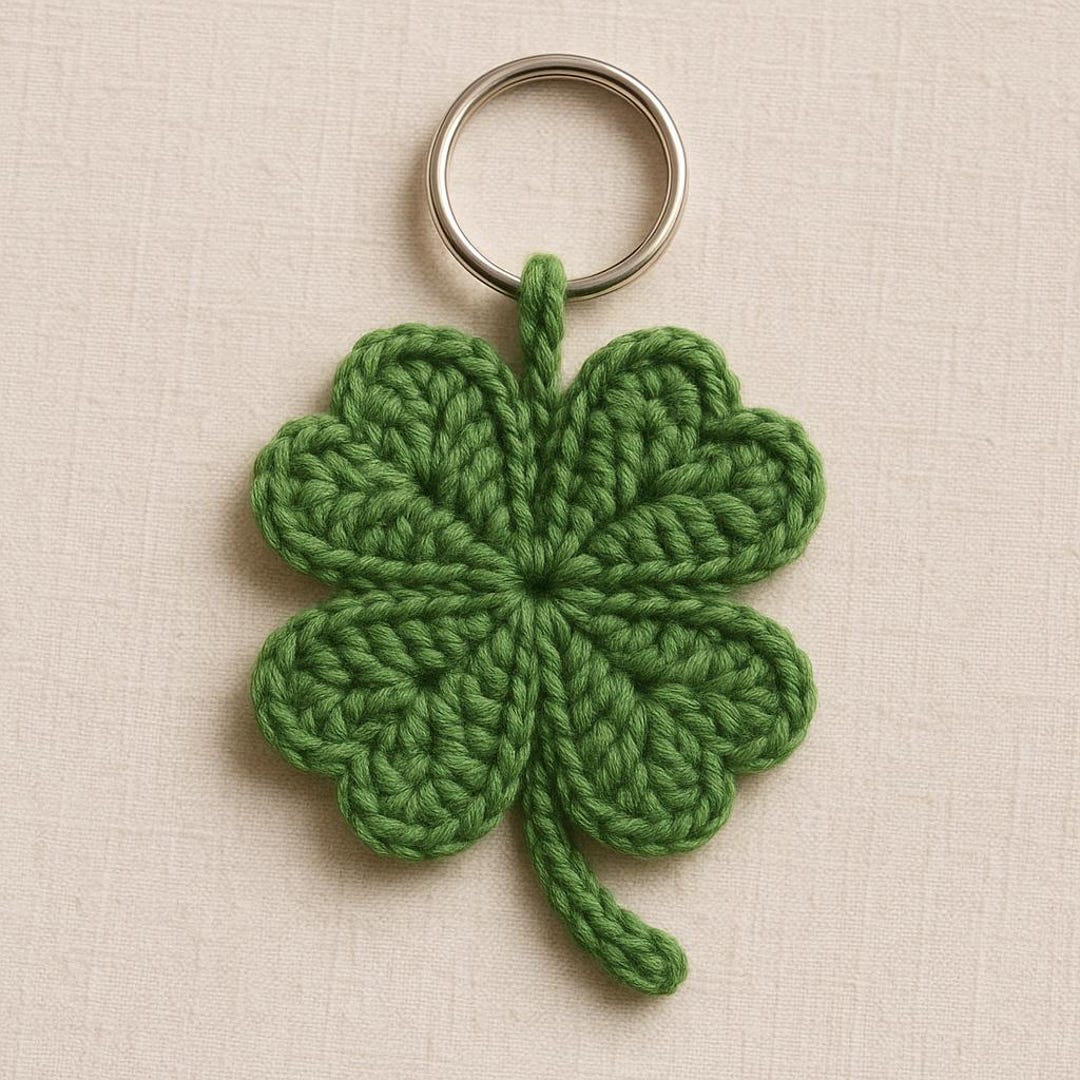 Crochet Four Leaf Clover Keychain – Handmade Lucky Charm Accessory - Etsy
