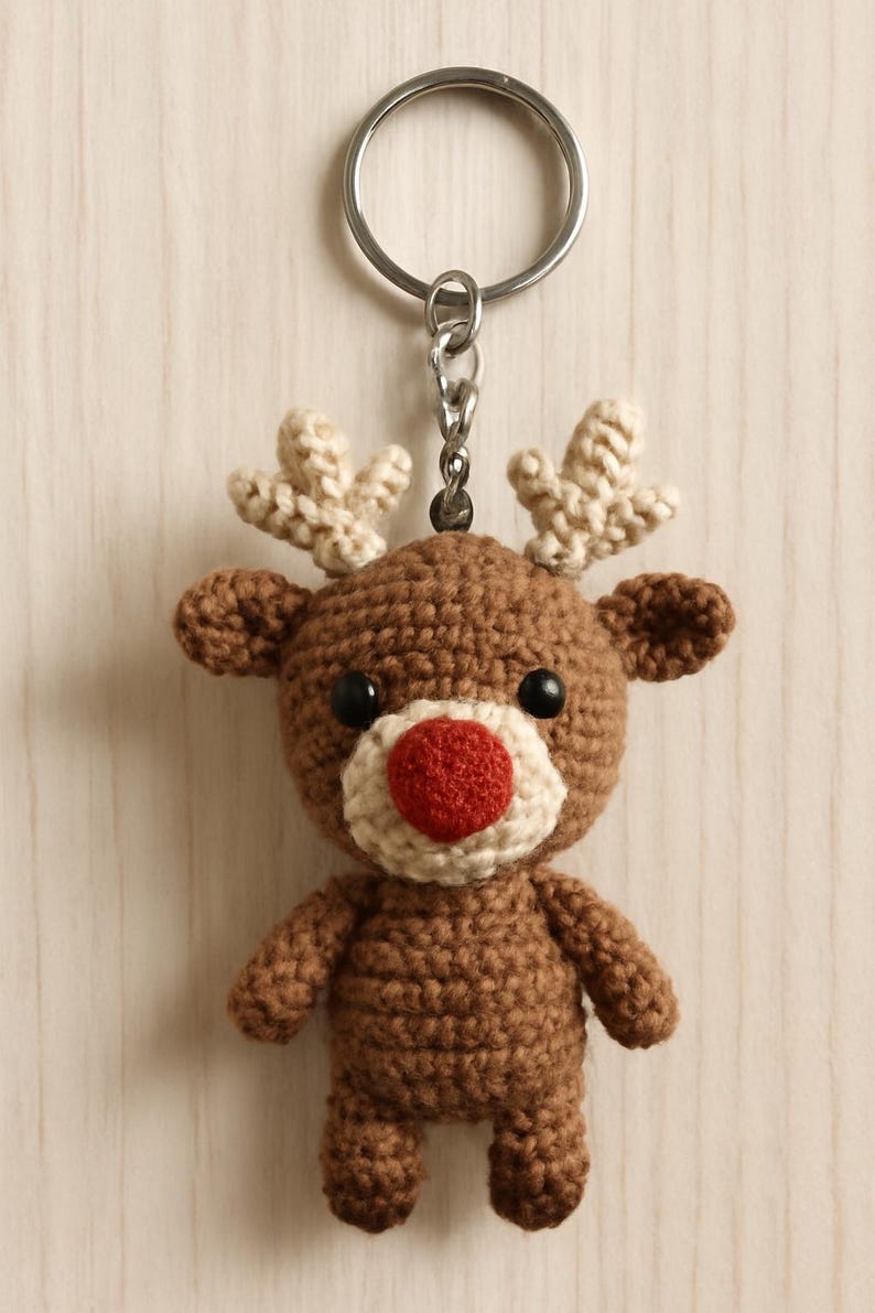 Red Nosed Reindeer Crochet Keychain – Knitted Animal Gift - Etsy