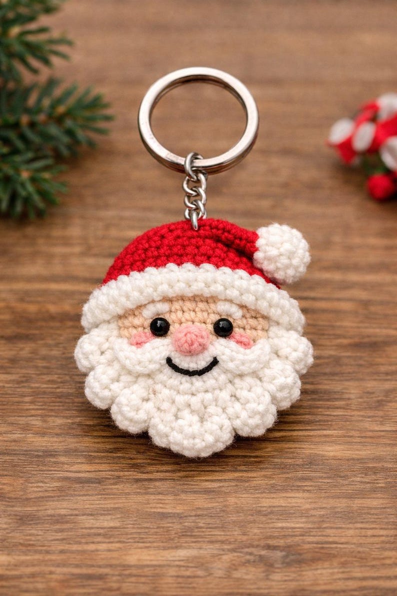 Cute Crochet Santa Keychain - Smiling Santa Claus Keychain, Handmade ...