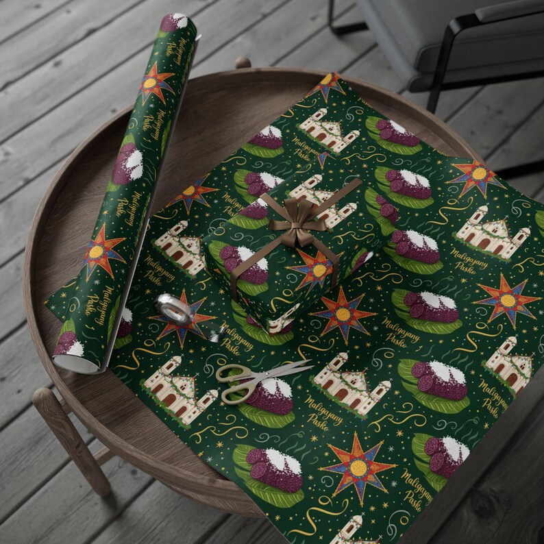 Filipino Christmas Gift Wrapping Paper, Puto Bumbong, Church, Parol ...