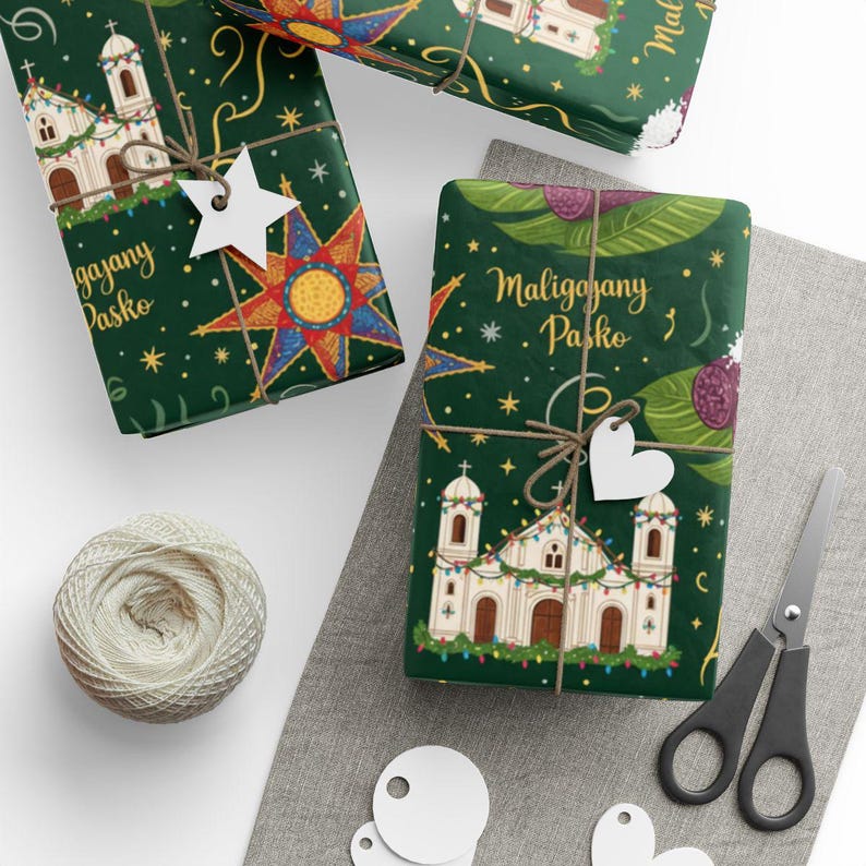 Filipino Christmas Gift Wrapping Paper, Puto Bumbong, Church, Parol ...
