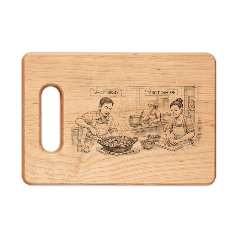 Traditional Filipino Pancit Cooking Scene Wooden Cutting Board ...