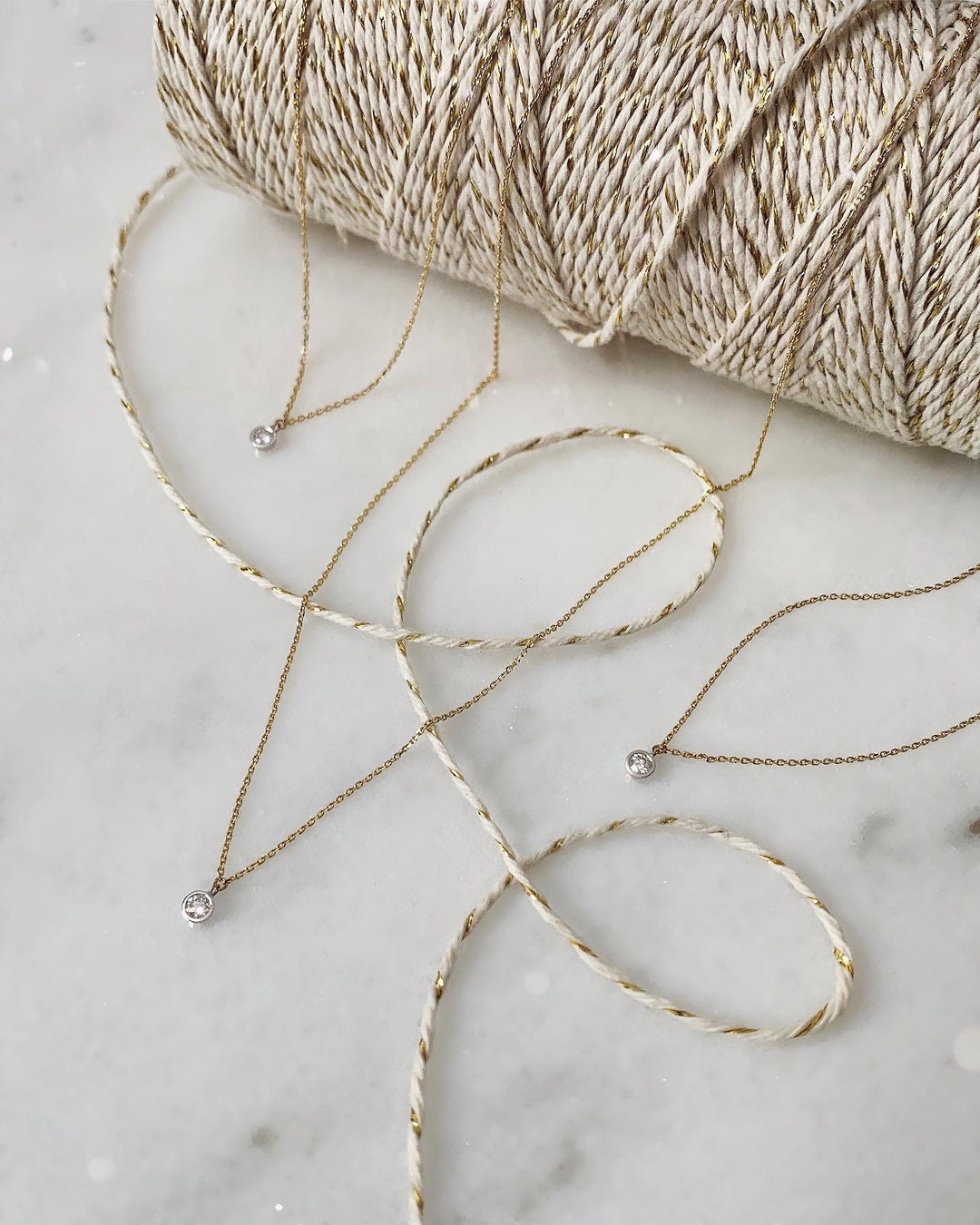 Gold Thread Necklace With Diamond - Etsy
