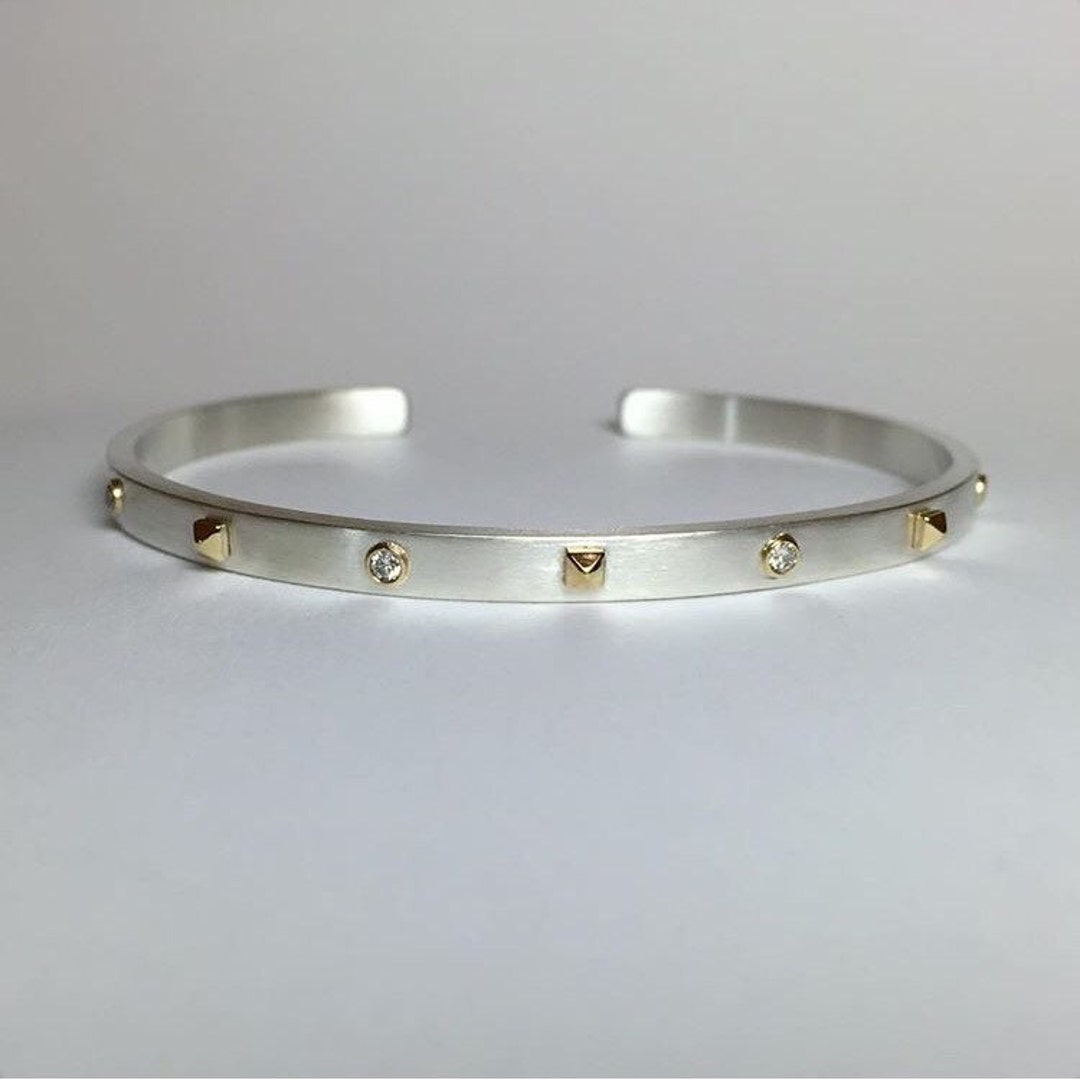 Diamond Stud Pyramid Cuff Bracelet - Etsy