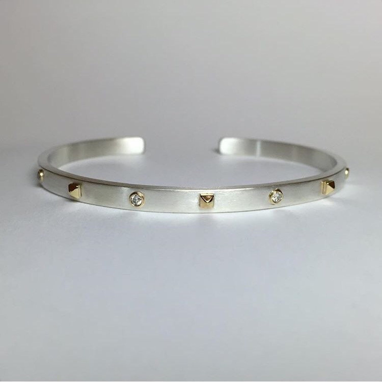 Diamond Stud Pyramid Cuff Bracelet - Etsy