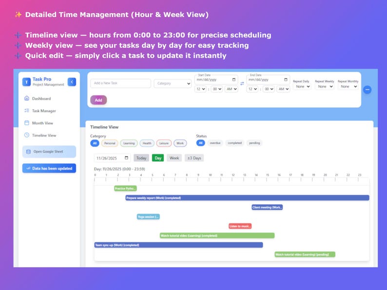 Task Tracker Google Sheets Appscript to Do List Drag Drop Daily Weekly ...