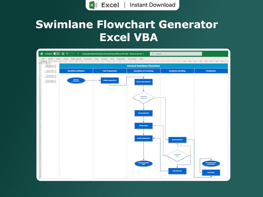 Automated Swimlane Flowchart Creator | Excel Template | Swimlane ...