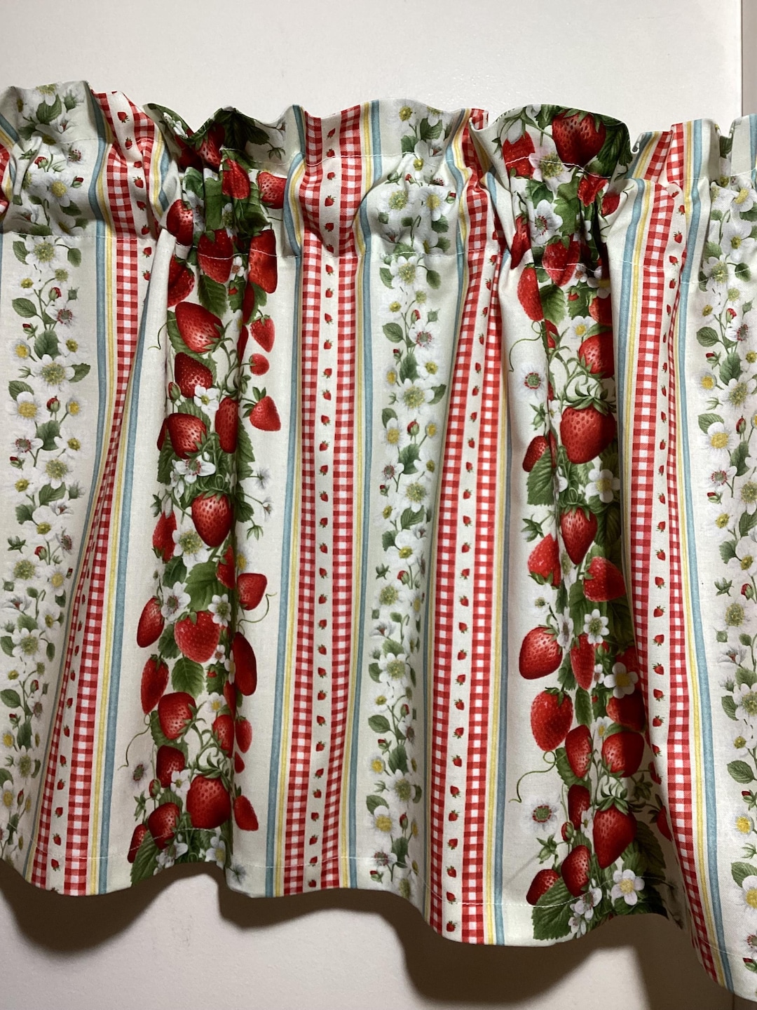 Handmade Strawberry Stripe Cotton Valance, 42 X 15 Inches - Etsy