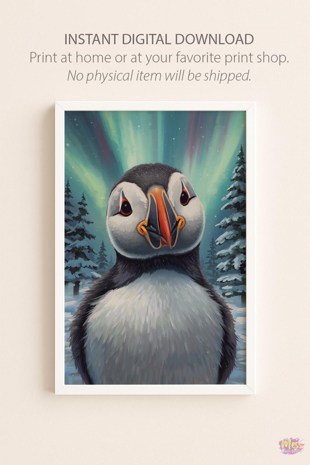 Puffin Wall Art Printable | Winter Bird Digital Download | Northern ...