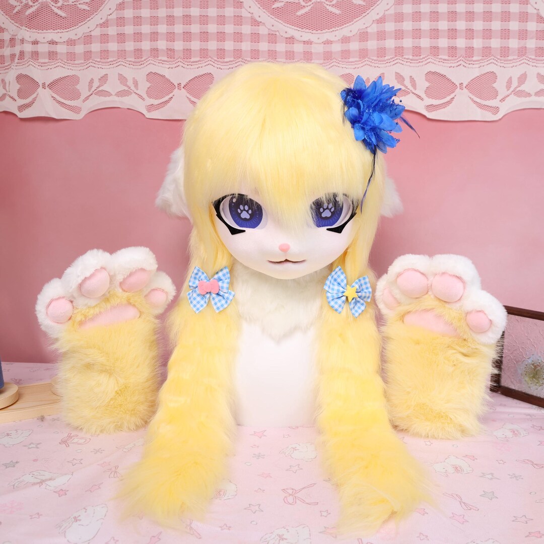 Kigurumi Sheep Fursuit Head Paws Milky Yellow Mask Cosplay Costume Soft ...