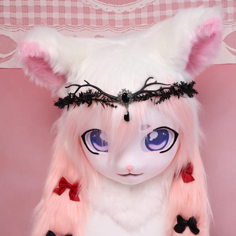 Kigurumi White Pink Gothic Cat Fursuit Head Paws Handmade Cosplay Mask ...