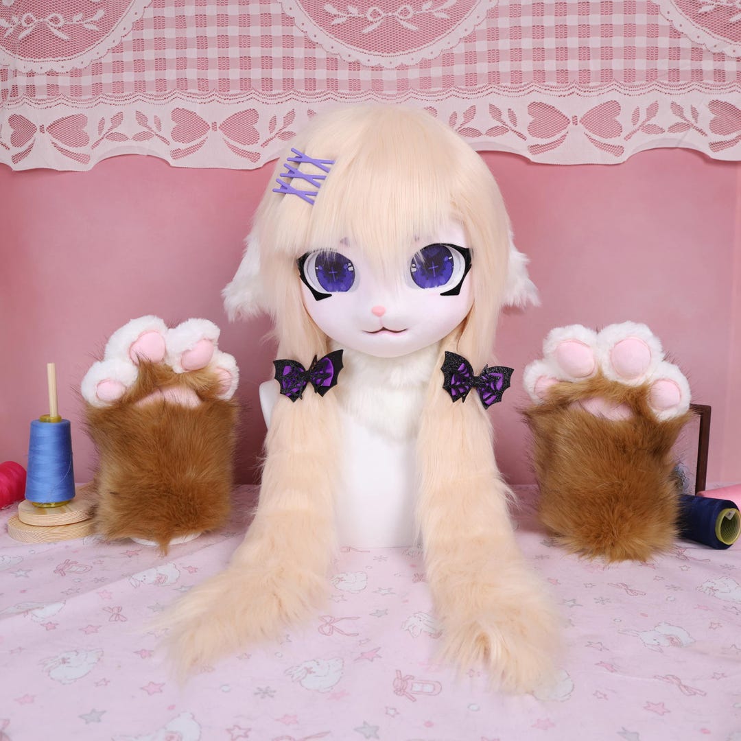 Kigurumi Nightshade Lamb Fursuit Head and Paws Handmade Mask With Beige ...
