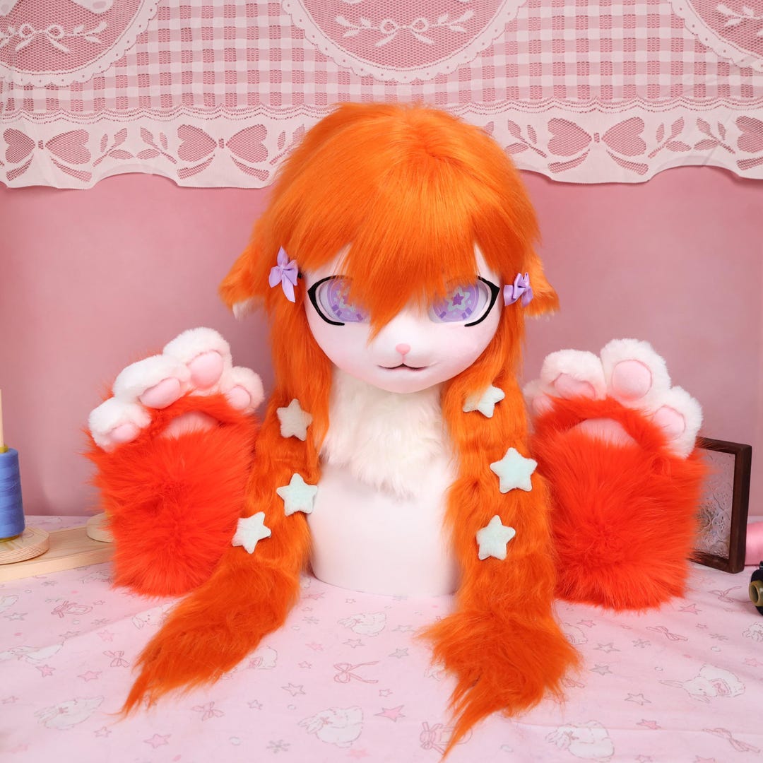 Kigurumi Sheep Fursuit Head and Paws Orange Star Cosplay Mask Furry ...