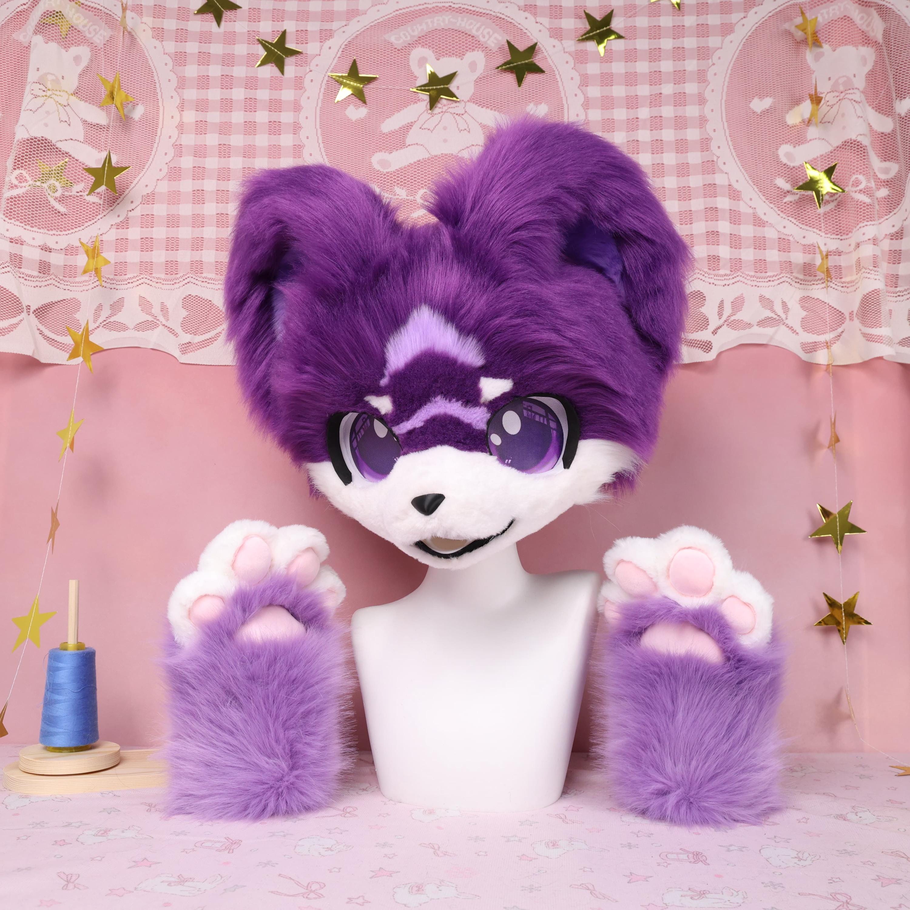 Purple White Japanese Style Fursuit Head Handmade Premium Artificial ...