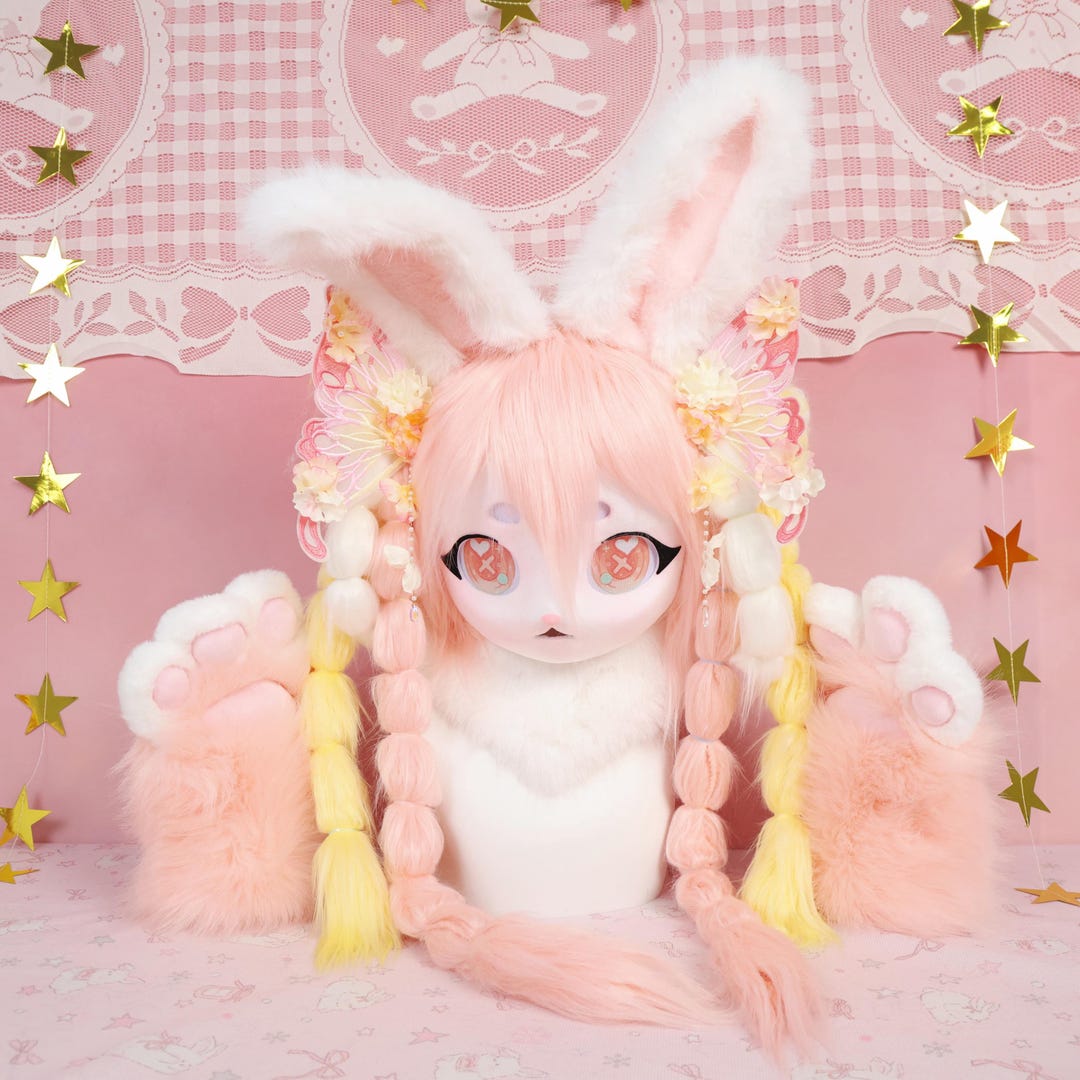 Kigurumi Pastel Blossom Bunny Fursuit Head and Paws Pink White Yellow ...