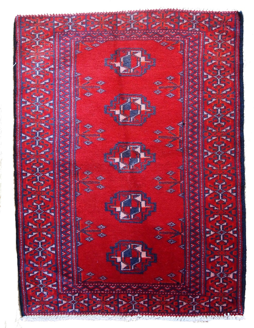 Vintage Turkmen Wool Rug | 1970s Red & Purple Tribal Accent Mat - Etsy