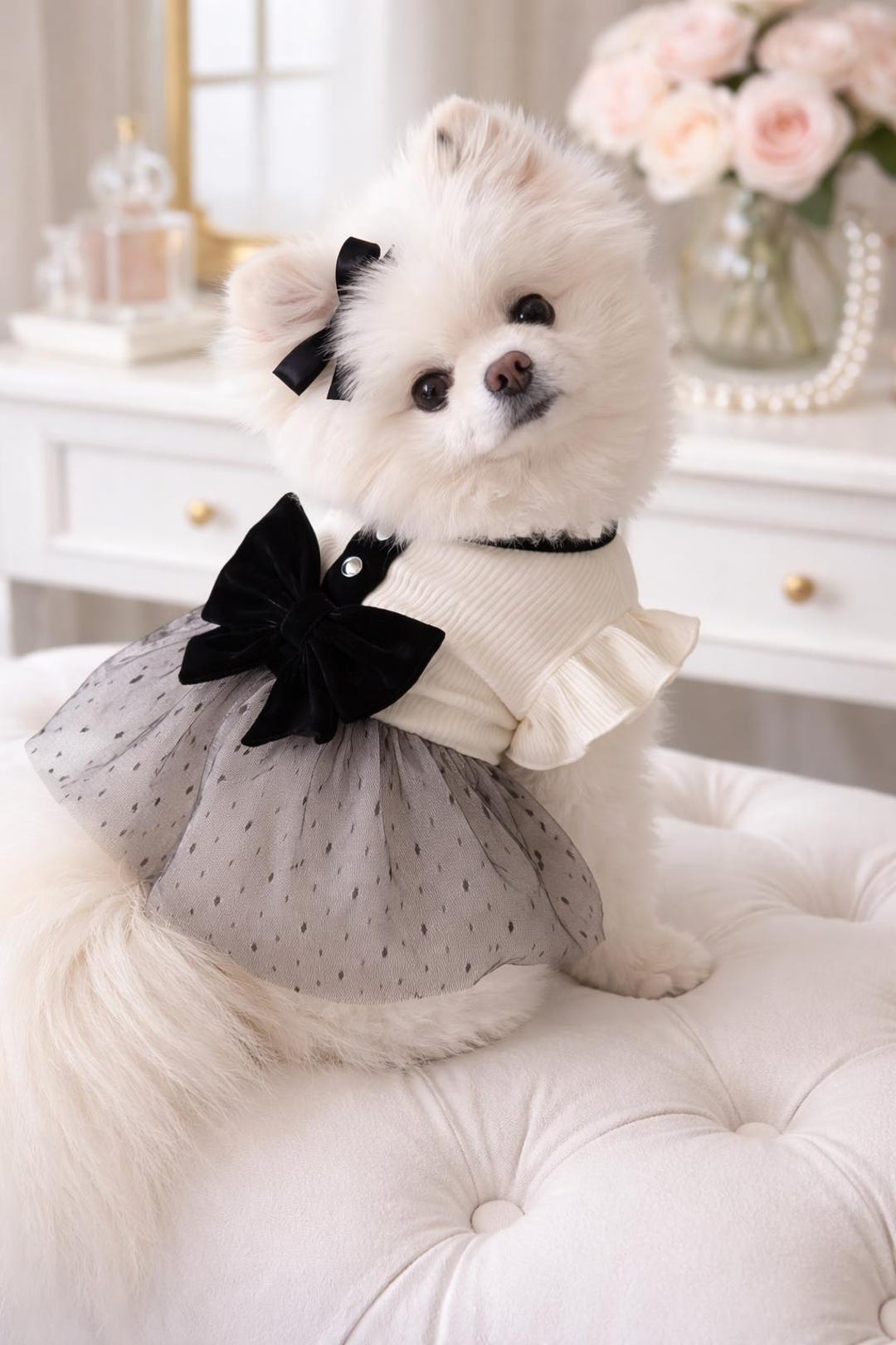 Luxury Dog Dress With Bow | Small Dog Outfit | Elegant Puppy Dress ...