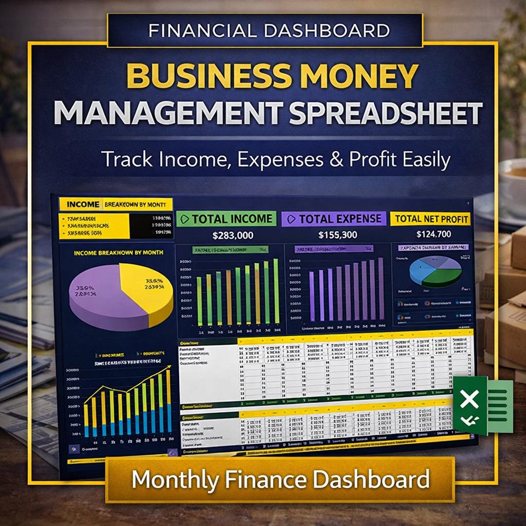 Business Money Management Spreadsheet | Track Income, Expenses & Profit ...