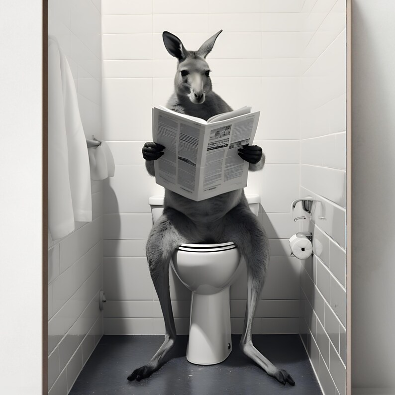 Set of 4 Kangaroo Sitting on the Toilet and Reading a Newspaper - Etsy