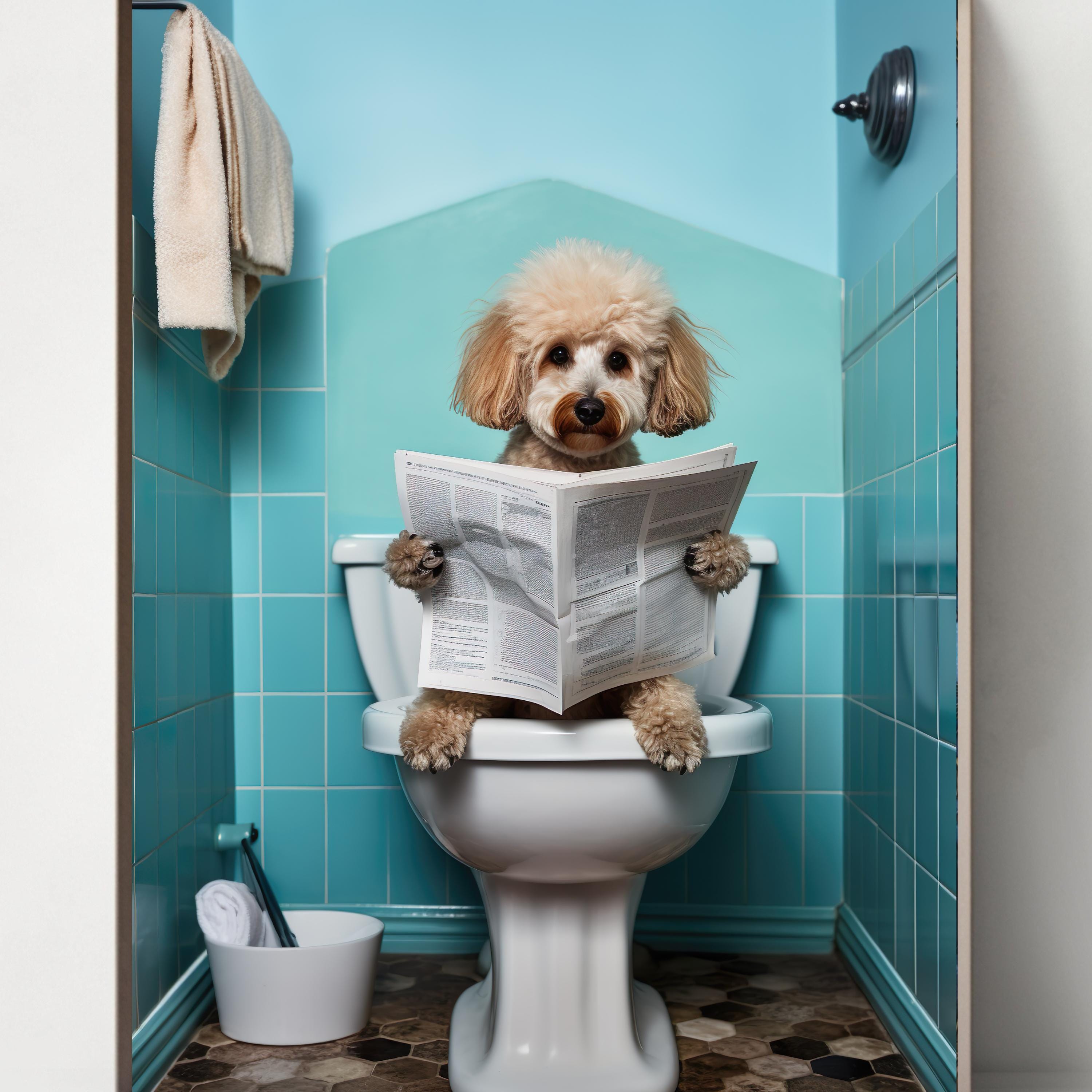 Set of 5 Poodle on Toilet Print, Art Nouveau Bathroom Decor (digital ...