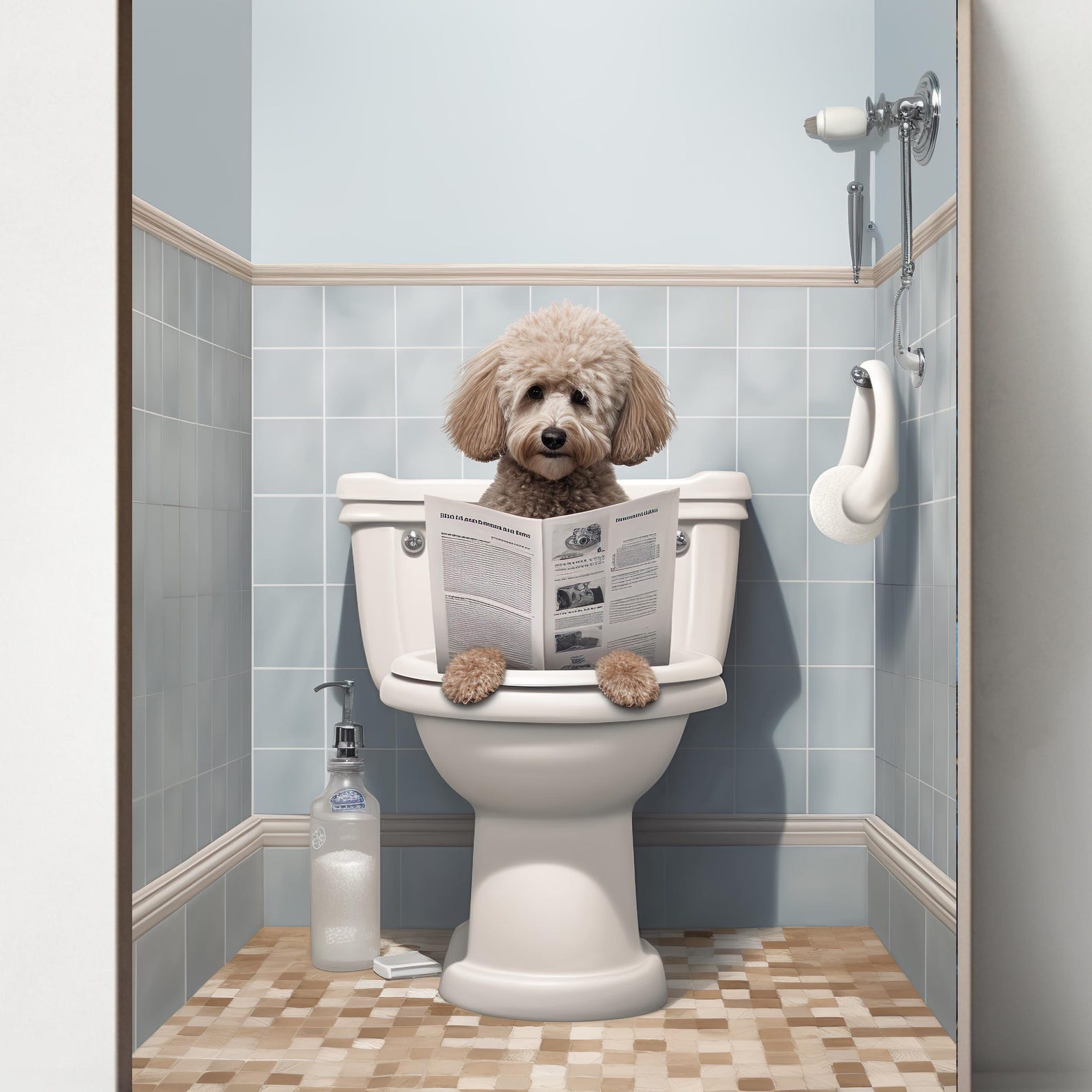Set of 5 Poodle on Toilet Print, Art Nouveau Bathroom Decor (digital ...