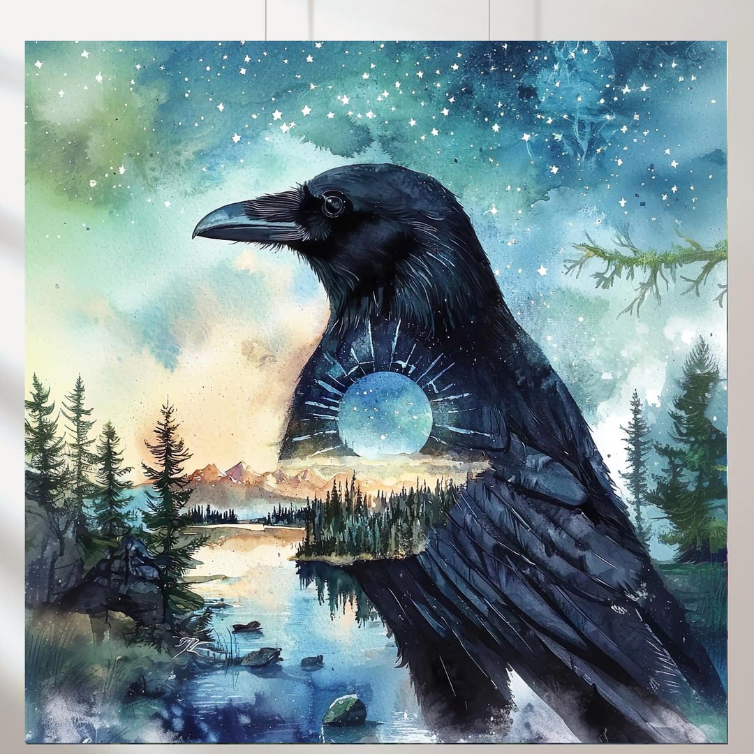 Raven Art Blue Decor Art Prints - Digital Download - Etsy