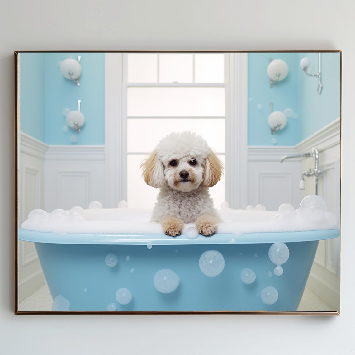 Set of 5 Poodle on Toilet Print, Art Nouveau Bathroom Decor (digital ...