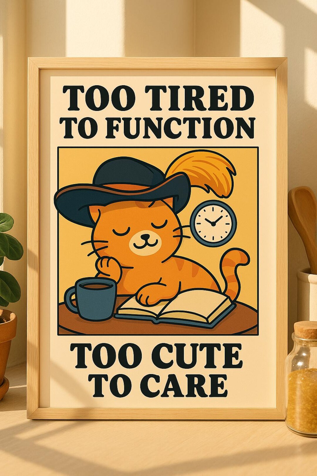Funny Cat Poster: Too Tired to Function, Humorous Wall Art - Etsy
