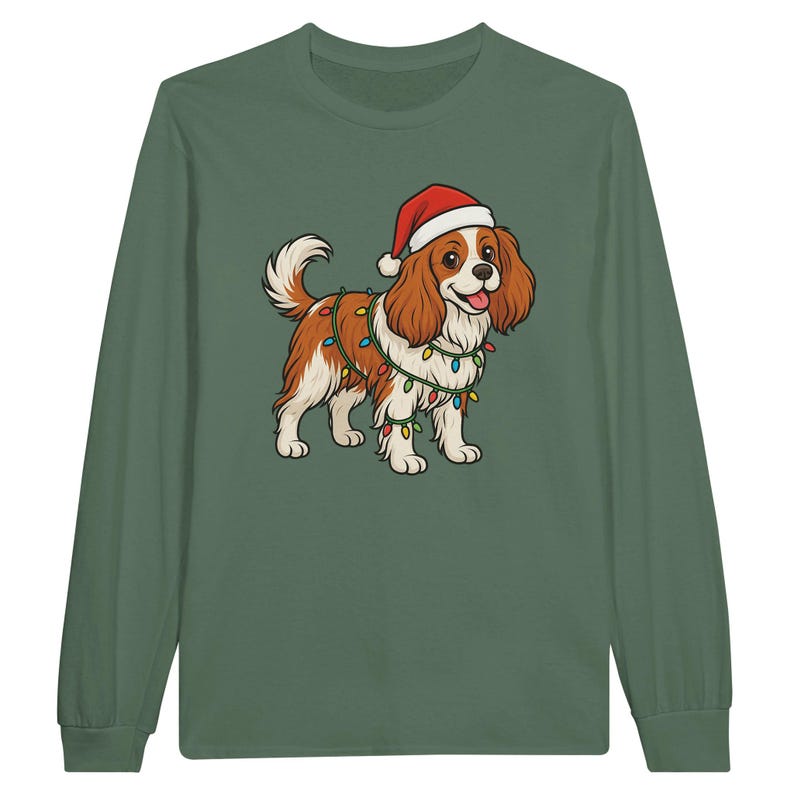 Blenheim Cavalier King Charles Tangled in Christmas Lights Longsleeve T ...