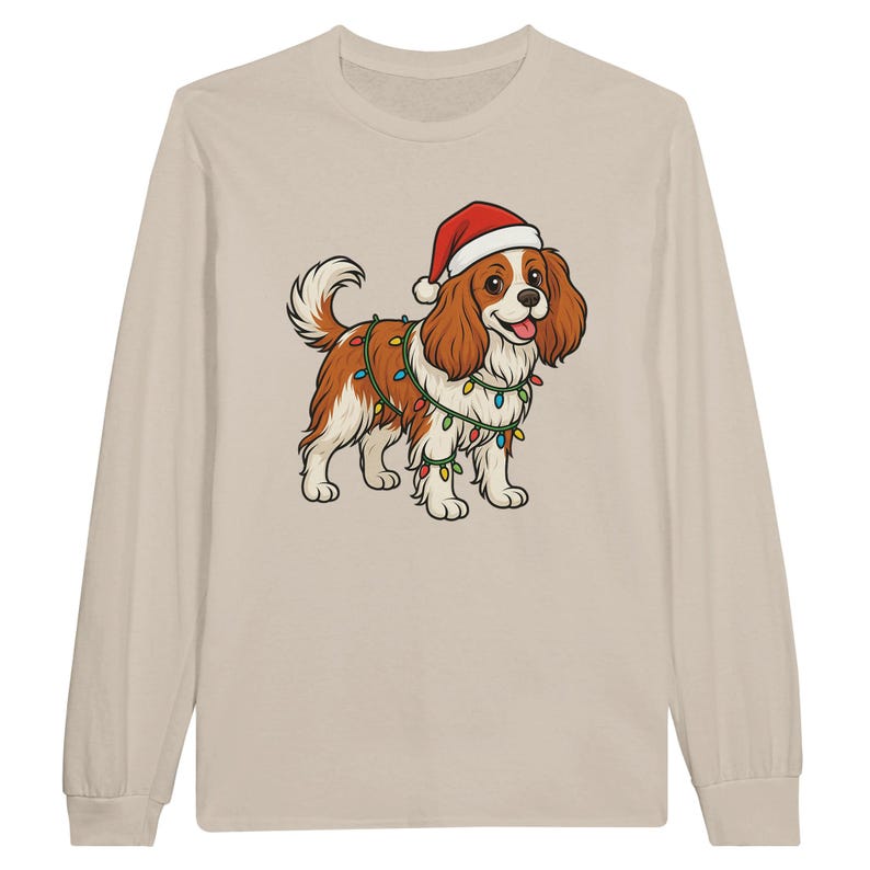 Blenheim Cavalier King Charles Tangled in Christmas Lights Longsleeve T ...