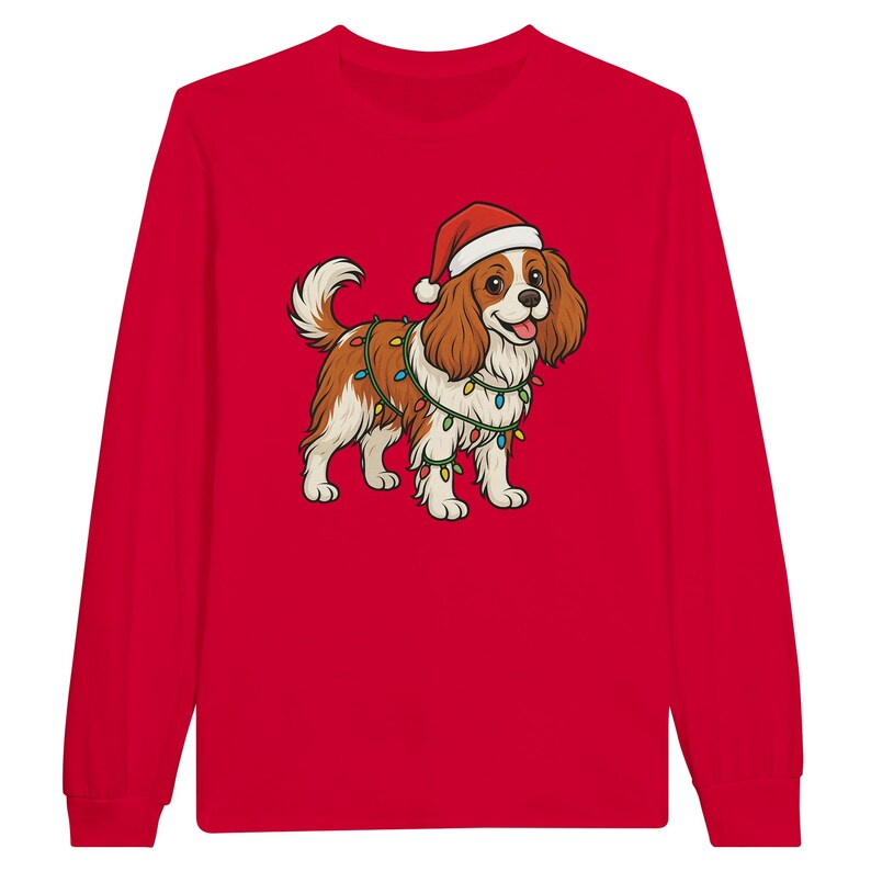 Blenheim Cavalier King Charles Tangled in Christmas Lights Longsleeve T ...